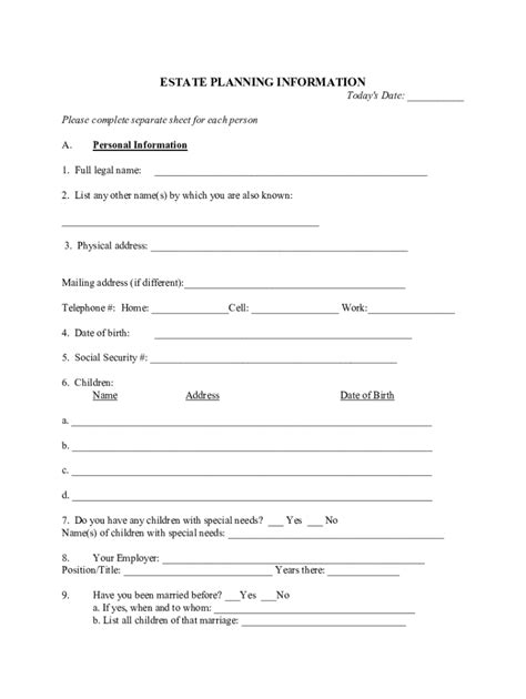 Fillable Online Estate Planning Worksheet Cascom Fax Email Print Pdffiller