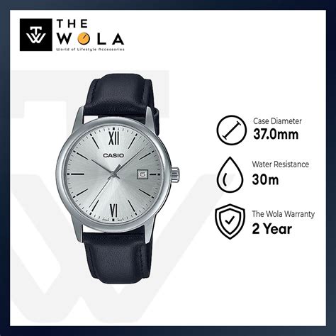 2 Years Warranty Casio Mens Analog Mtp V002l 7b3 Black Leather Watch Shopee Malaysia