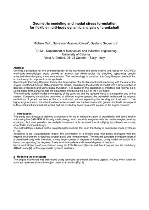 PDF Geometric Modeling And Modal Stress Formulation For Flexible Multi Body Dynamic Analysis