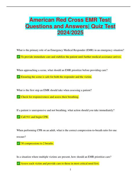 American Red Cross Emr Test Questions And Answers Quiz Test 2024 2025 American Red Cross