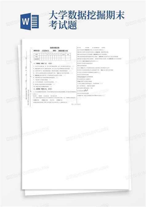 大学数据挖掘期末考试题Word模板下载 编号lnddwodk 熊猫办公