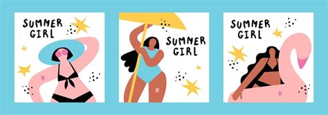 Premium Vector A Set Of Summer Girls Beautiful Young And Cute Girls