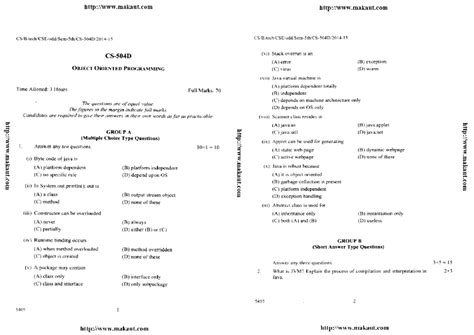 Btech Cse 5 Sem Object Oriented Programming 2015 Studocu