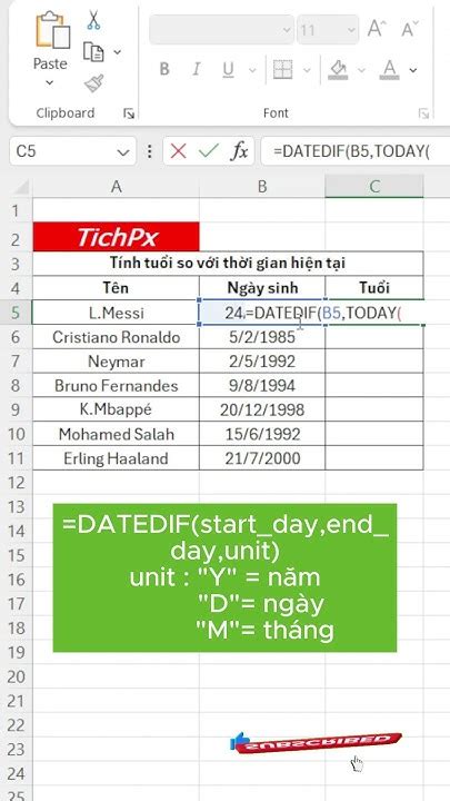 Excel Hacks9use The Datedif Formula In Excel To Calculate Ageexceltips Exceltricks