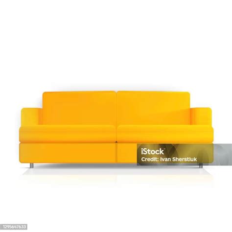 사실적인 벡터 소파 흰색 배경에 고립 된 노란색 소파 인테리어 디자인요소 소파에 대한 스톡 벡터 아트 및 기타 이미지 소파
