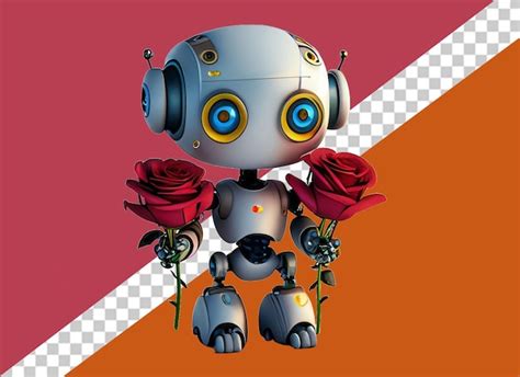 Robot Blanc Tenant Des Fleurs Psd Premium