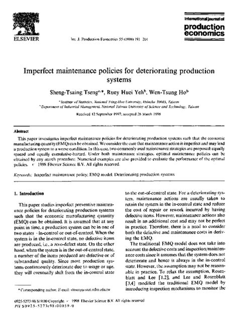 Pdf Imperfect Maintenance Policies For Deteriorating Production Systems