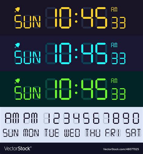 Alarm Clock Lcd Display Font Electronic Clocks Vector Image
