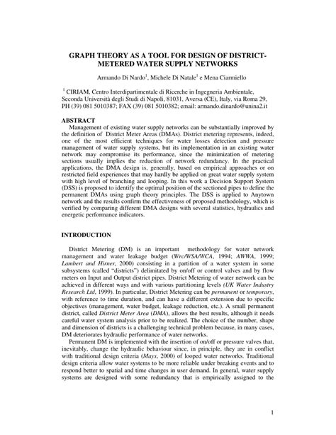 Pdf Graph Theory As A Tool For Design Of District Metered Water