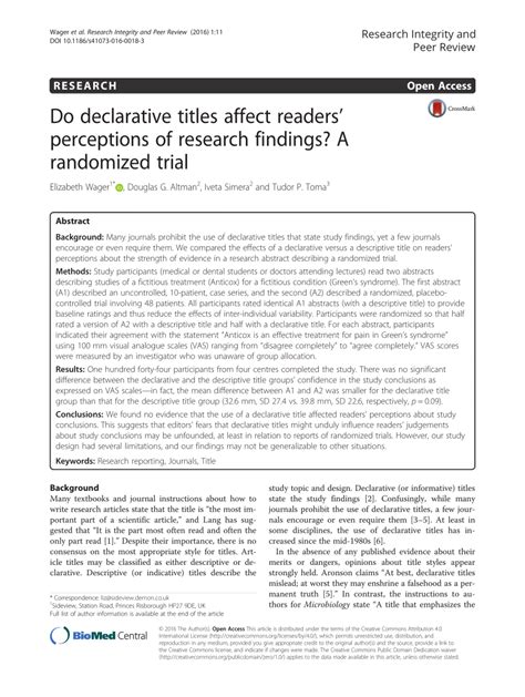 Pdf Do Declarative Titles Affect Readers Perceptions Of Research