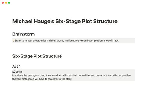 Michael Hauges Six Stage Plot Structure Notion Template