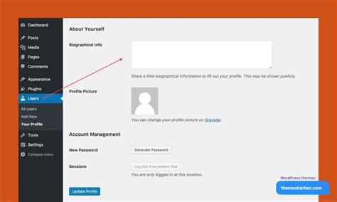 author bio in wordpress themes harbor