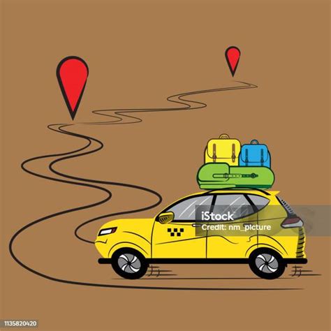 배낭 노란색 택시 지도의 빨간색 표식입니다 아이콘 스케치 기호 서명 스톡 벡터 일러스트입니다 투명 고립 된 흰색 개념에 대한 스톡 벡터 아트 및 기타 이미지 Istock