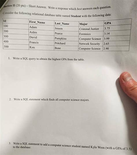 Solved Section Ii 20 Pts Short Answer Write A Response