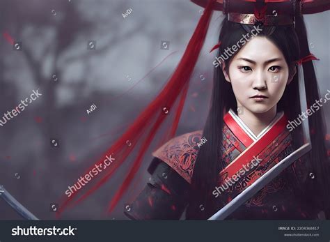 Anime Girl Warrior Japanese Warrior Girl Stock Illustration 2204368417