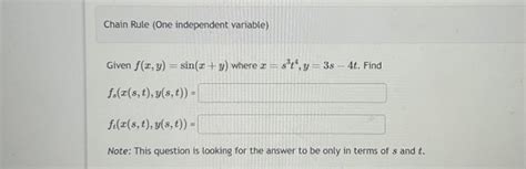 Solved Chain Rule One Independent Variable Given Chegg Com