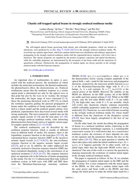 Pdf Chaotic Self Trapped Optical Beams In Strongly Nonlocal Nonlinear