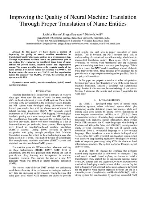 pdf improving the quality of neural machine translation through