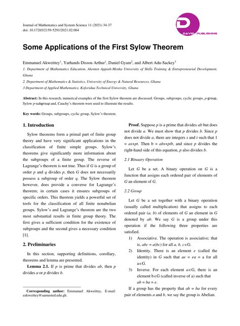 Pdf Some Applications Of The First Sylow Theorem
