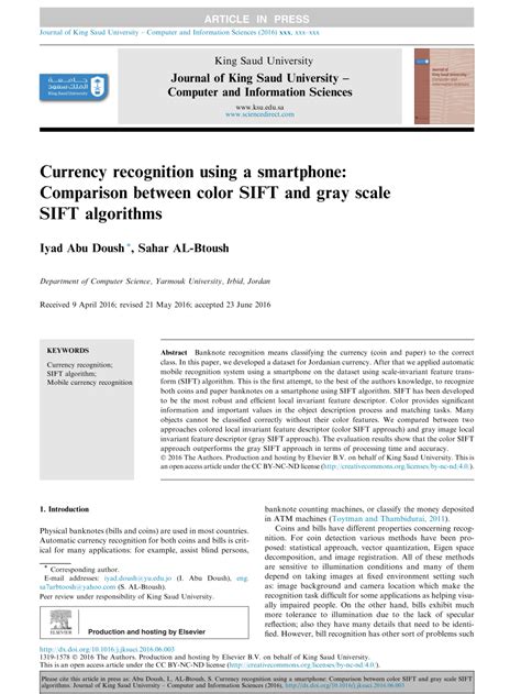 pdf currency recognition using a smartphone comparison between color
