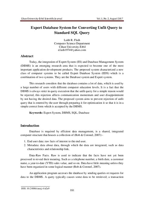 pdf expert database system for converting unfit query to standard sql query