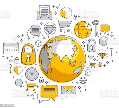 글로벌 통신 개념 다른 아이콘 세트와 행성 지구 빅 데이터 인터넷 활동 글로벌 네트워크 연결 벡터 요소는 별도로 사용할 수 있습니다 인포그래픽에 대한 스톡 벡터 아트 및
