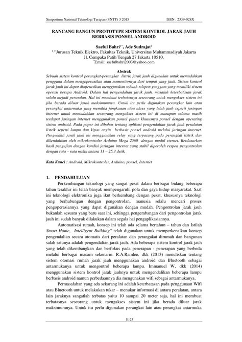 Pdf Rancang Bangun Prototype Sistem Kontrol Jarak Jauh Berbasis Ponsel Android