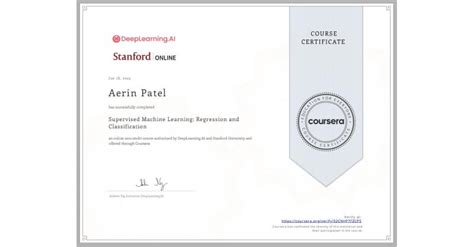 Aerin Patel On Linkedin Completion Certificate For Supervised Machine
