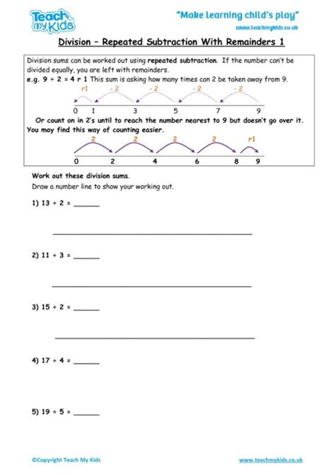 Division Repeated Subtraction With Remainders Tmk Education