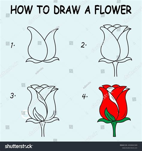 Step By Step Draw Flower Drawing Stock Vector Royalty Free 2269842309