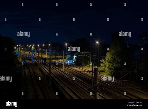 Construction Work At Night On The Railway Tracks Hi Res Stock