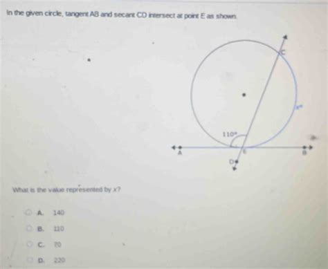 Solved In The Given Circle Tangent AB And Secant CD Intersect At Point E As Shown What Is The