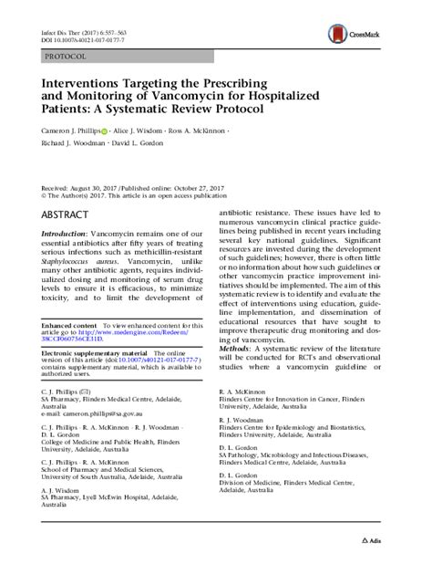 Pdf Interventions Targeting The Prescribing And Monitoring Of Vancomycin For Hospitalized