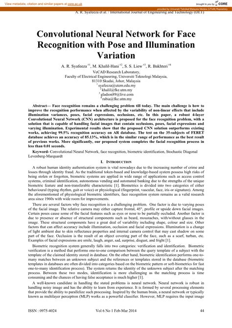 Convolutional Neural Network For Face Recognition With Pose And Illumination Variation A Docslib