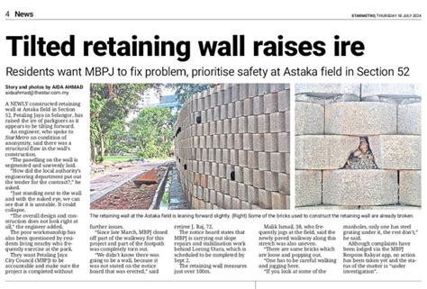 City Council Tasks Contractor To Fix Retaining Wall At Pjs Astaka Field The Star