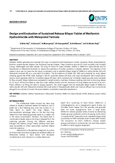 Pdf Design And Evaluation Of Sustained Release Bilayer Tablet Of Metformin Hydrochloride With