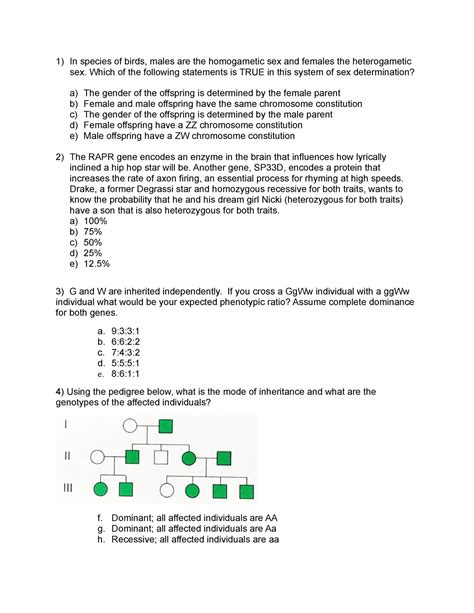 Mock Midterm 1 In Species Of Birds Males Are The Homogametic Sex And Females The