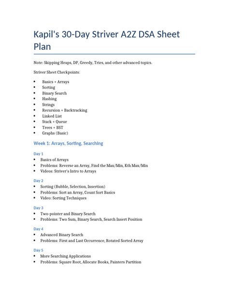 Striver A2z Dsa 30day Plan Kapil Pdf Algorithms Computer Programming
