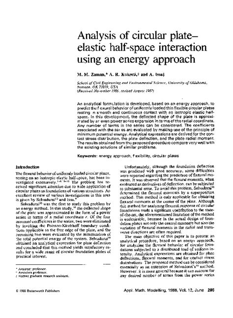 Pdf Analysis Of Circular Plate Elastic Half Space Interaction Using An Energy Approach