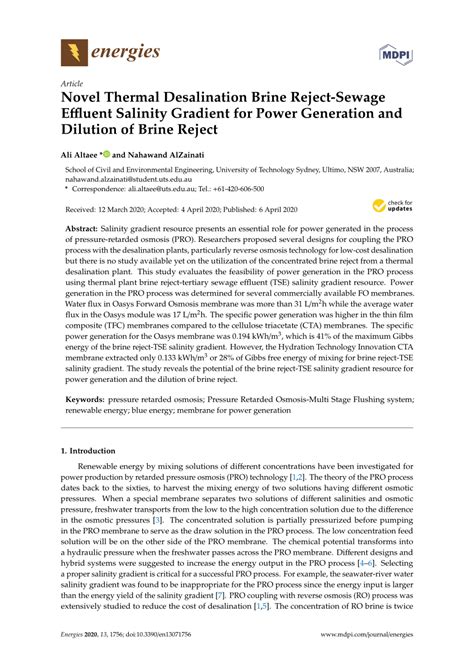 Pdf Novel Thermal Desalination Brine Reject Sewage Effluent Salinity