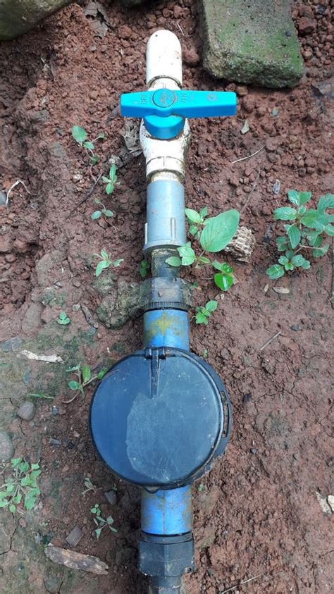 Water Valve And Water Meter Indonesia Stock Photo Image Of Wall Tree 256042184