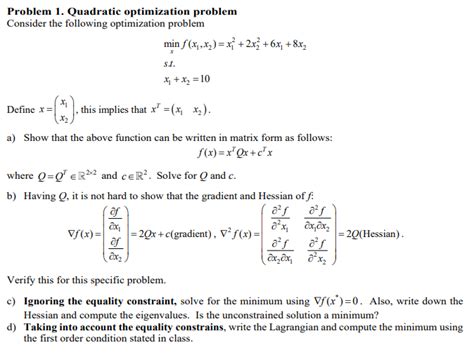 solved problem 1 quadratic optimization problem consider