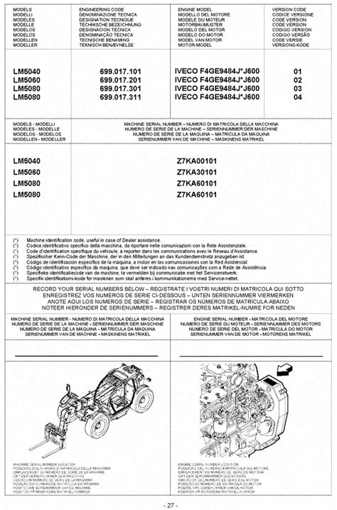 Lm5080 Telehandler Na 607 1213 0 Version 00 Identification And Version List New
