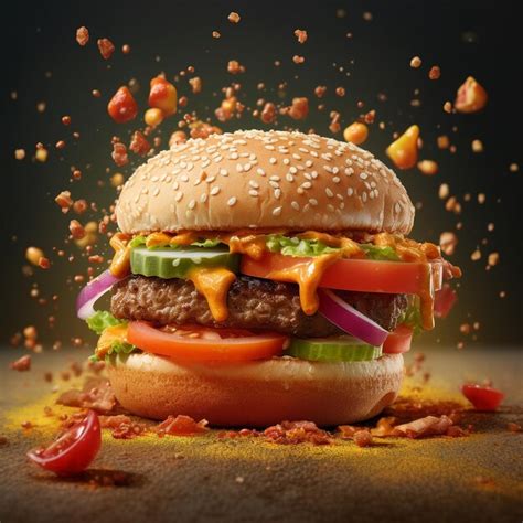 Premium Ai Image Delicious Juicy Cheeseburger Floating In The Air Juicy Smash Burgers