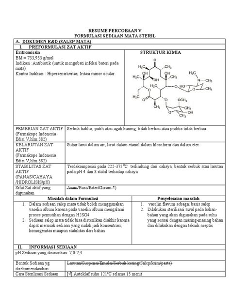 Resume Percobaan 5 Salep Mata Eritromisin Kelompok 2 Pdf