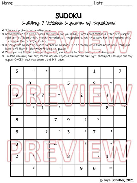 Solving Two Variable Systems Sudoku Puzzle Made By Teachers