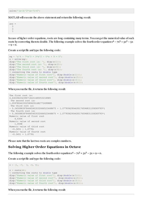 Matlab Algebra Pdf Programming Languages Computing