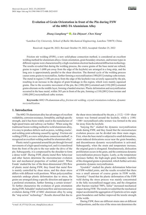 Pdf Evolution Of Grain Orientation In Front Of The Pin During Fsw Of The 6082 T6 Aluminium Alloy