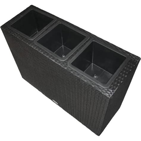 Kmh Jardinière En Polyrotin Noir Avec 3 Inserts Noirs Pour Lintérieur
