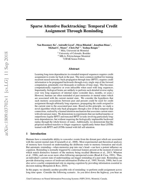 Pdf Sparse Attentive Backtracking Temporal Creditassignment Through